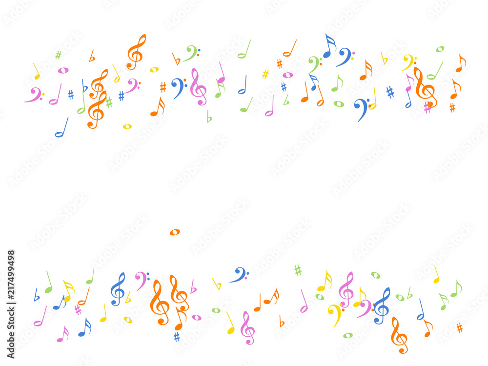 Music Notes Confetti Falling Chaos Vector. Music Symbols Texture Poster ...