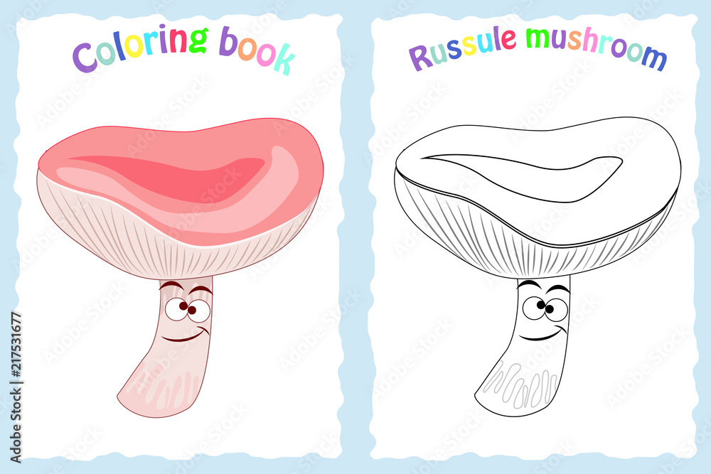 Coloring book page for preschool children with colorful russule ...