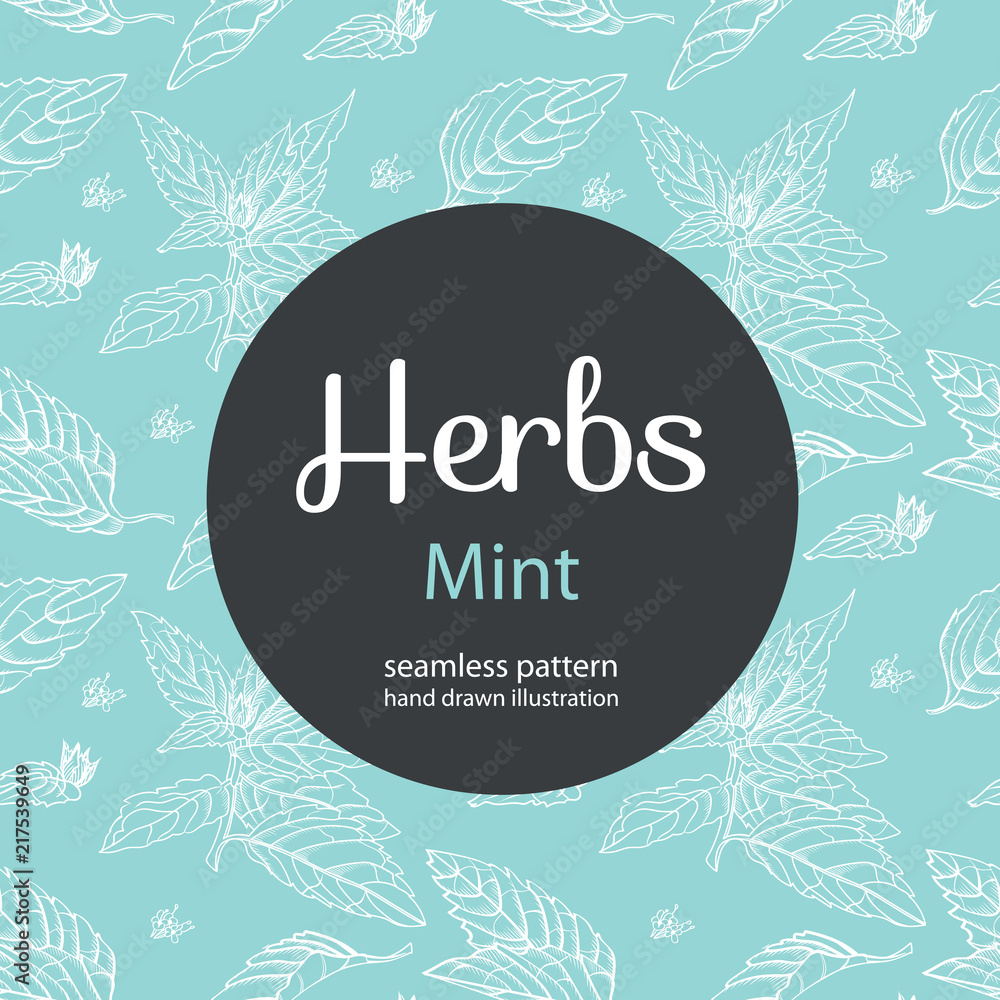 Vector seamless pattern with mint leaves. Mint hand sketch vector ...