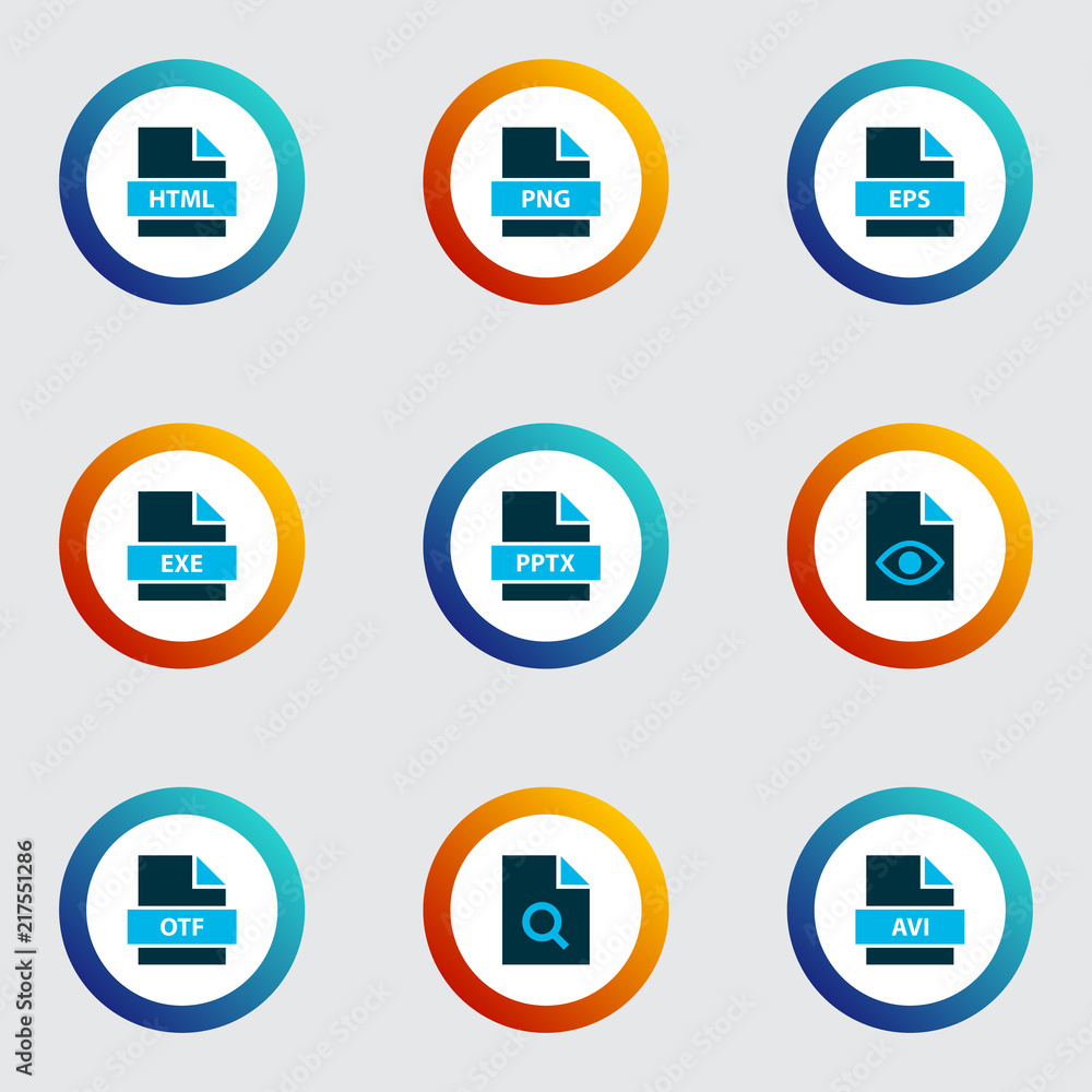 Vetor de Document icons colored set with file HTML, document, file exe ... Vetor de Document icons colored set with file HTML, document, file exe ...