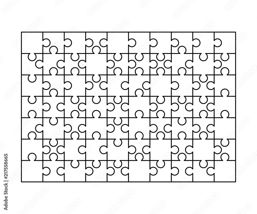 70 white puzzles pieces arranged in a rectangle shape. Jigsaw Puzzle ...
