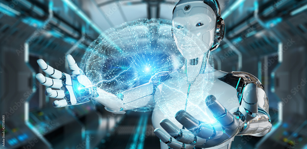 White man humanoid creating artificial intelligence 3D rendering Stock ...