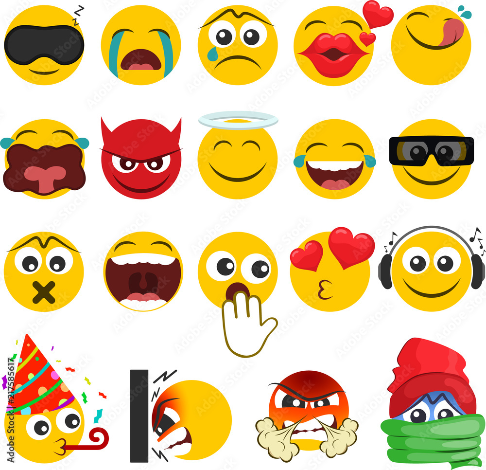 Set of emoticons with different emotions in a flat design. PART 3 Stock ...