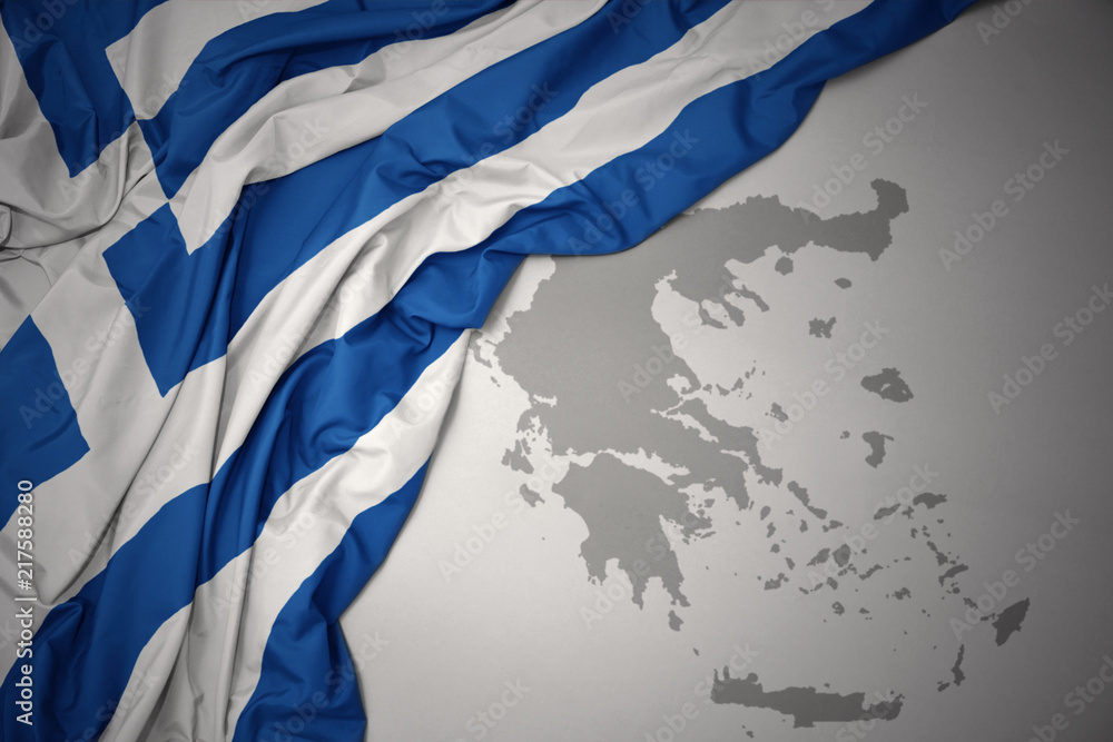 waving colorful national flag and map of greece. Stock Photo | Adobe Stock