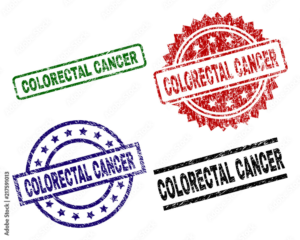 COLORECTAL CANCER seal prints with distress texture. Black, green,red ...
