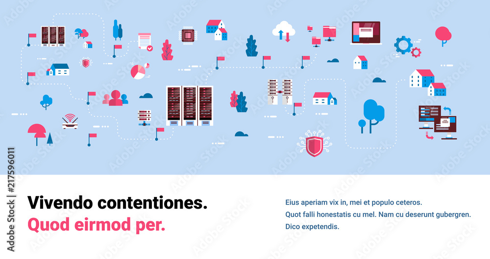 data network flowchart server map isometric cloud storage ...