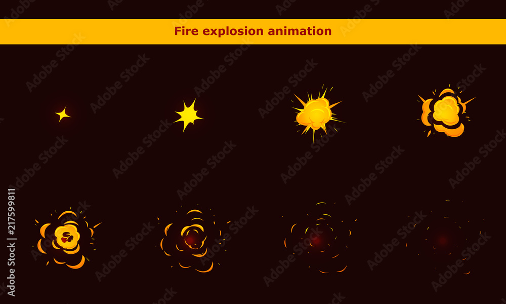 Fire explosion animation frames for cartoon game Stock Vector | Adobe Stock