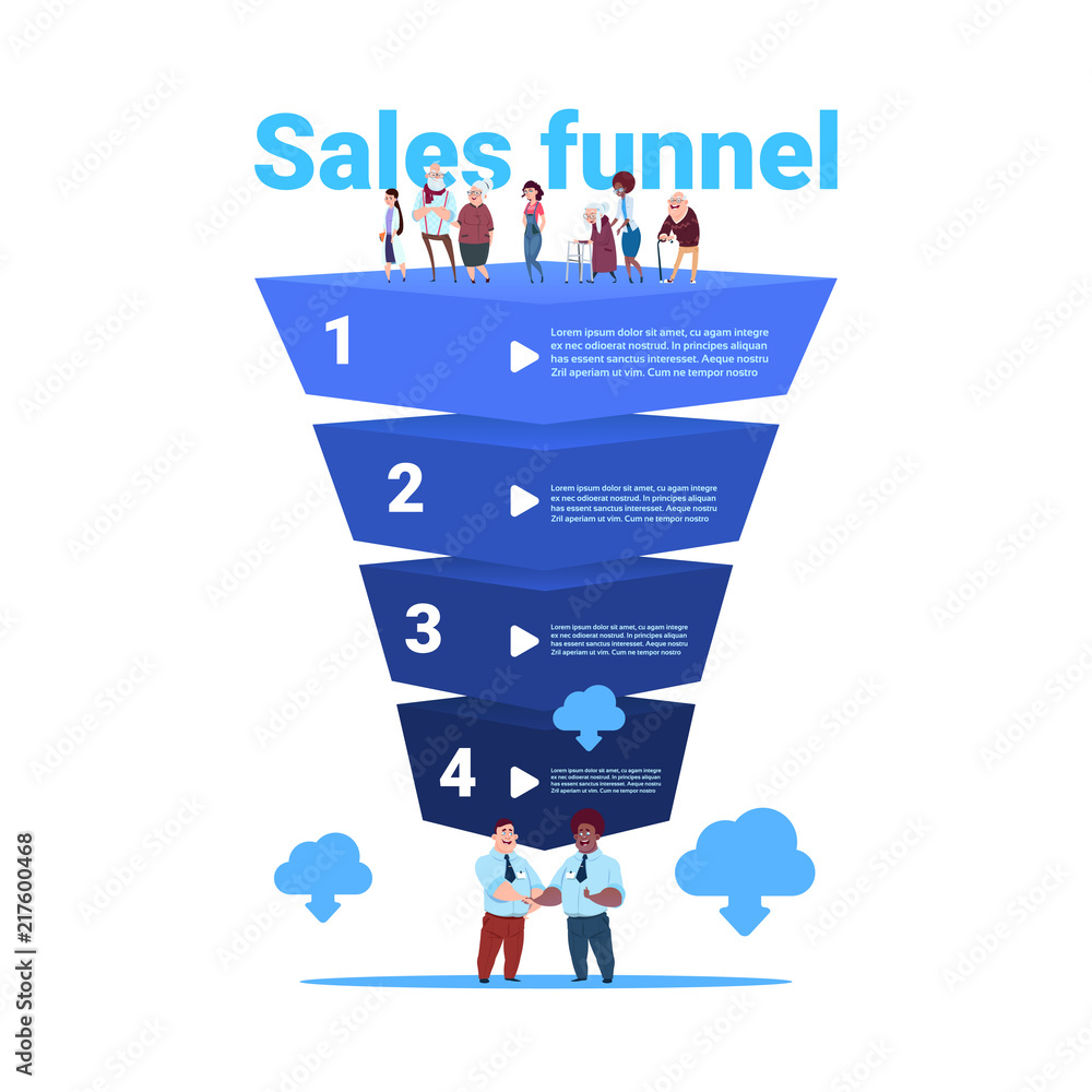 sales funnel with mix race old people full length cloud synchronization ...