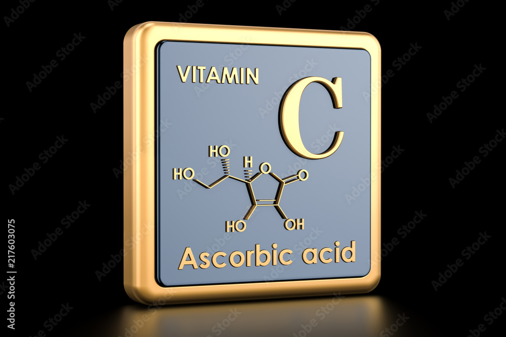 Vitamin C, ascorbic acid. Icon, chemical formula, molecular structure ...