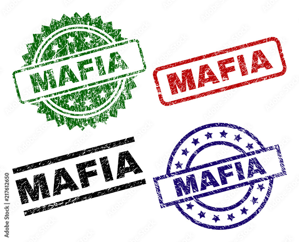 MAFIA seal prints with damaged texture. Black, green,red,blue vector ...