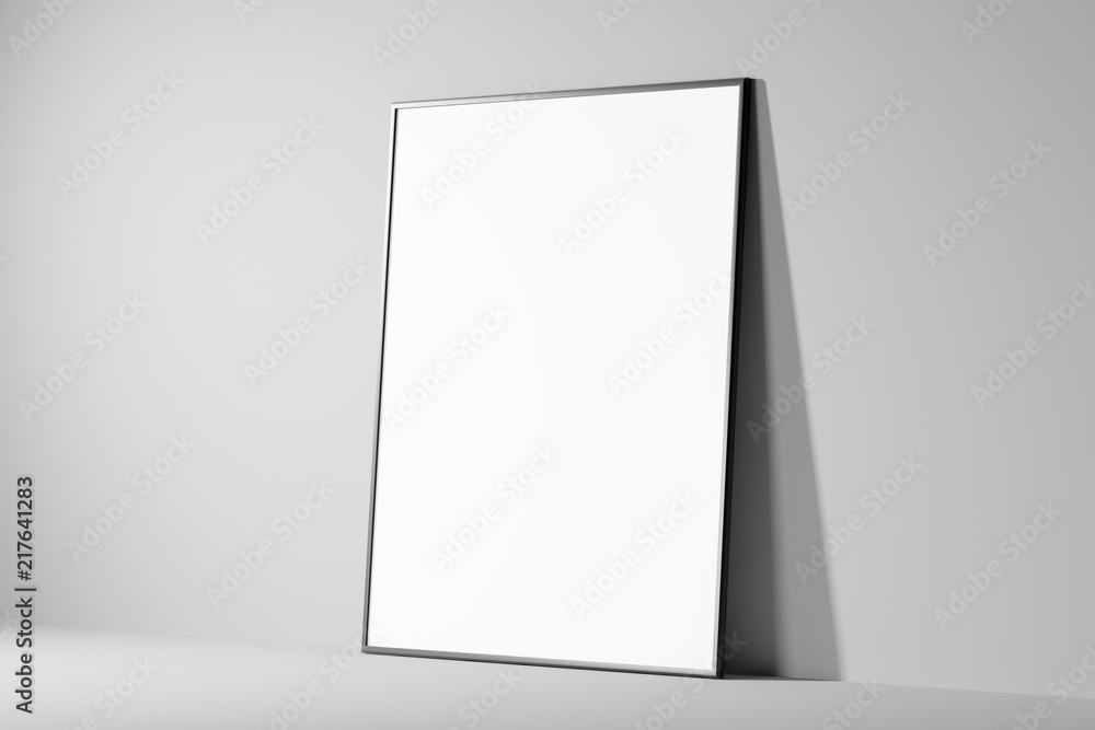 Light blank poster on light background. Side view. Mock up. 3d ...