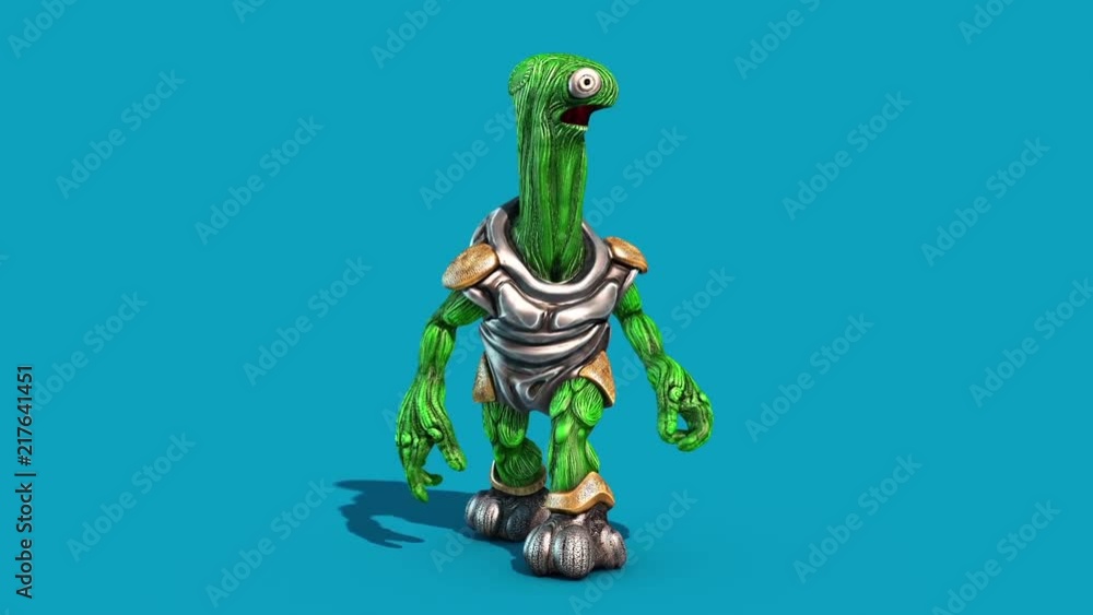 Vidéo Stock Alien Turtle Armor Look Around Blue Screen Front 3D ...