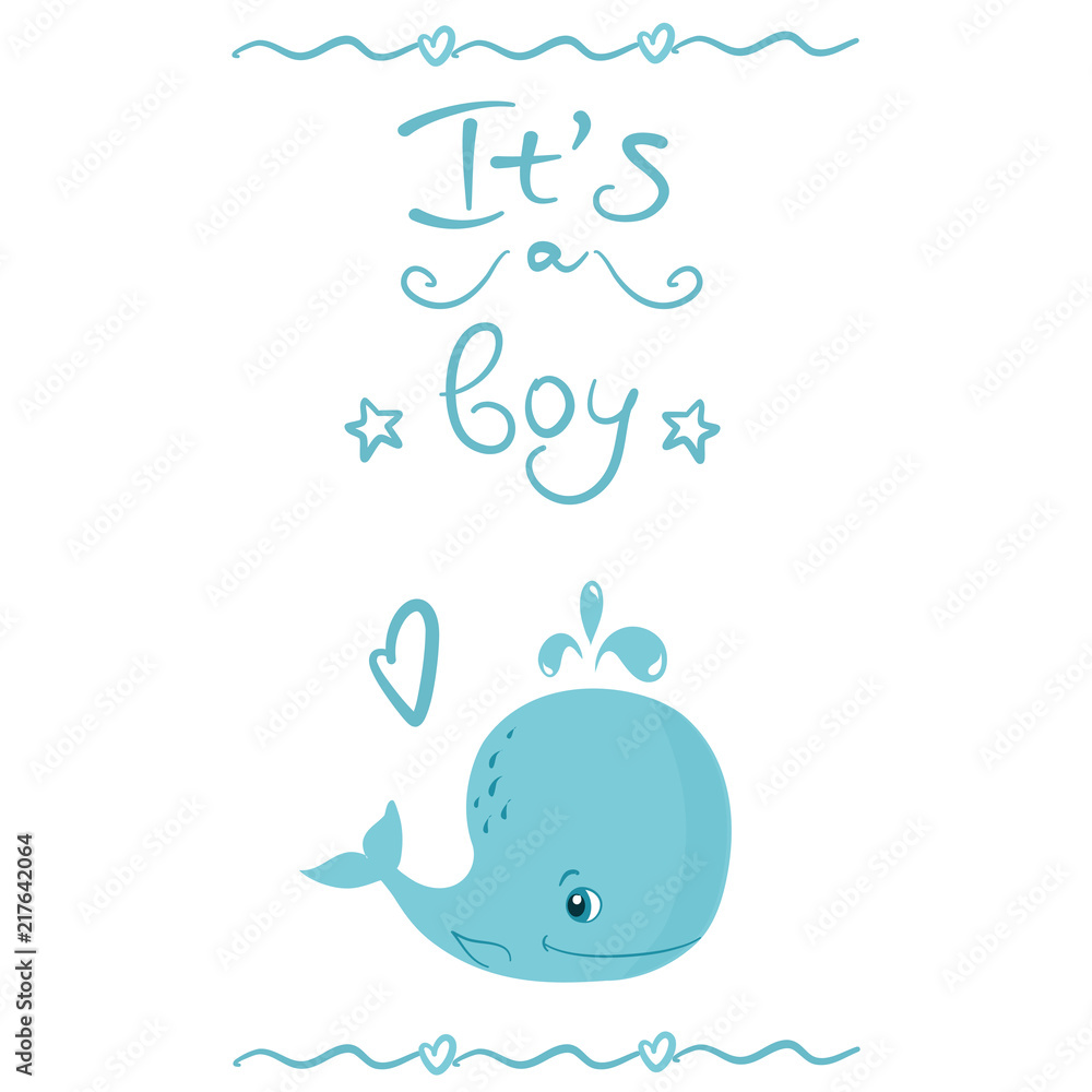 Little Blue Whale, it's a boy phrase, gender reveal party invitation ...