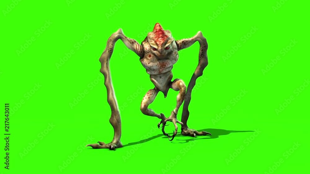 Monster Alien long Leg Walks Loop 3D Animation Green Screen vídeo do ...