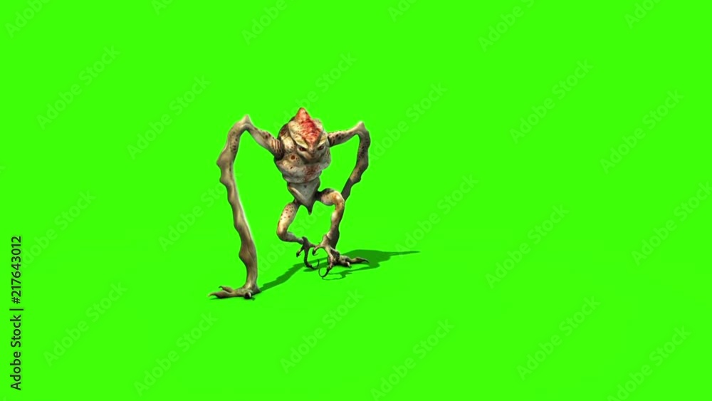 Monster Alien long Leg Walks Front 3D Animation Green Screen vídeo do ...