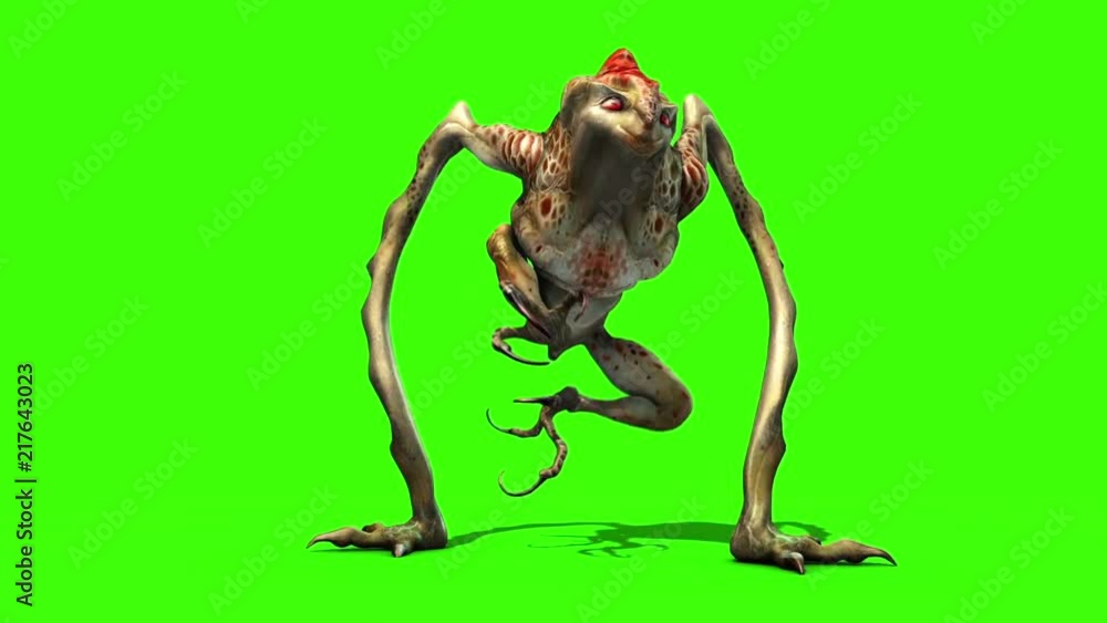 Monster Alien long Static Loop Front 3D Animation Green Screen Stock ...