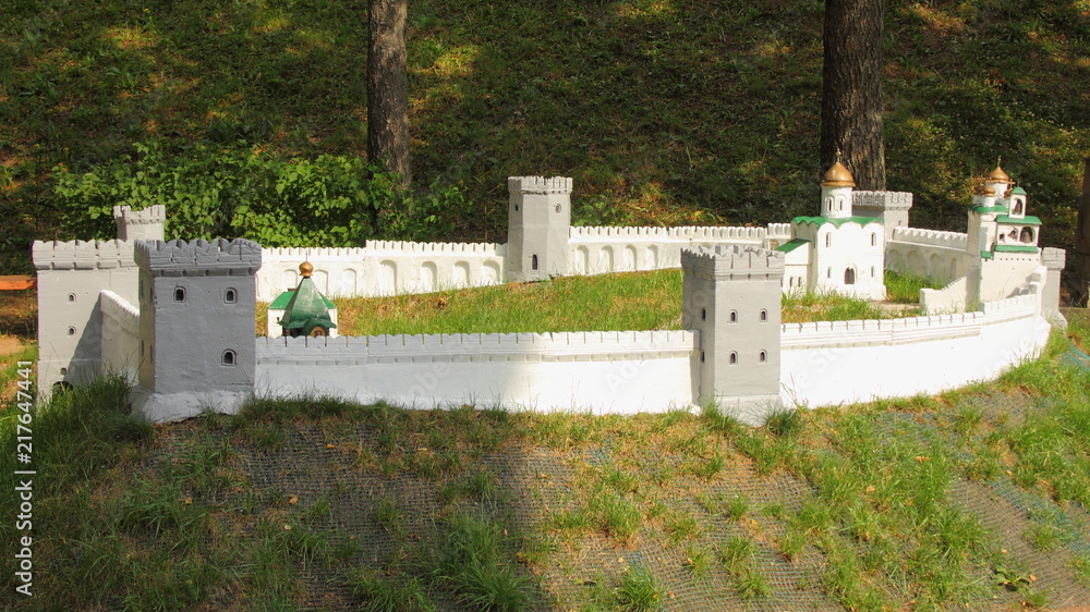 Russia, schematic scale architectural model of Mozhaisk Kremlin on a ...
