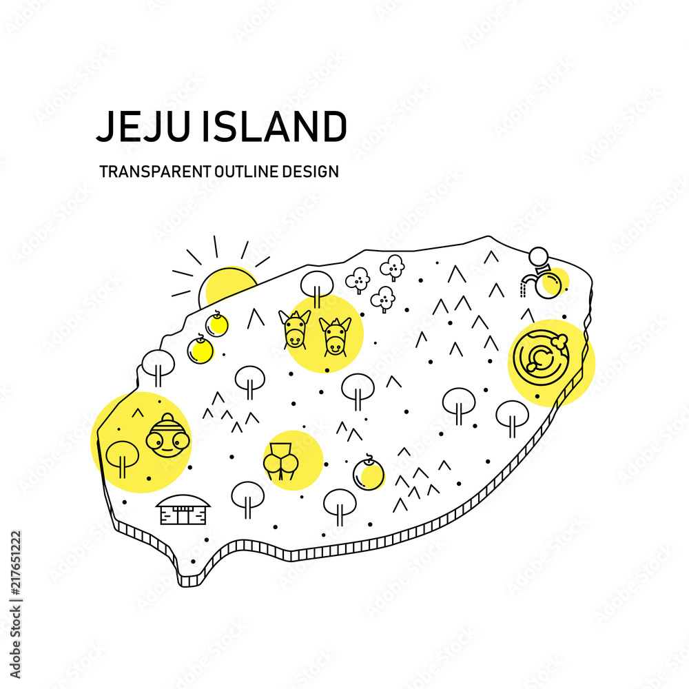 jeju island map with transparent outline design,with cutie object Stock ...
