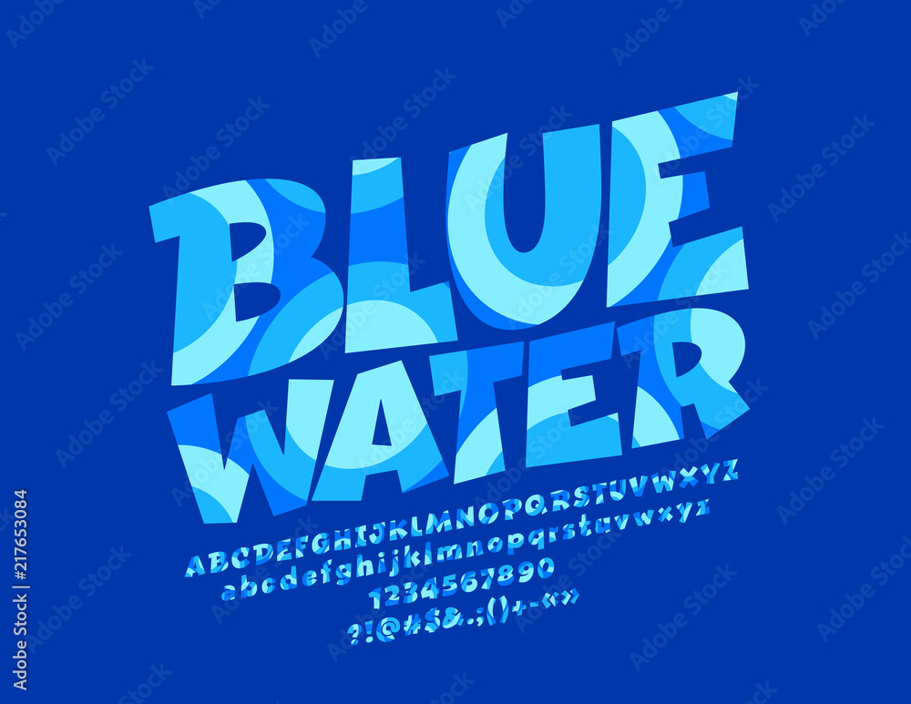 Vector Sign Blue Water. Graphic Style Font. Rotated Blue Letters ...
