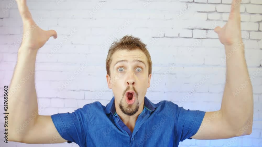 Person is mind blowing by your statement in slow motion 4K. Static ...