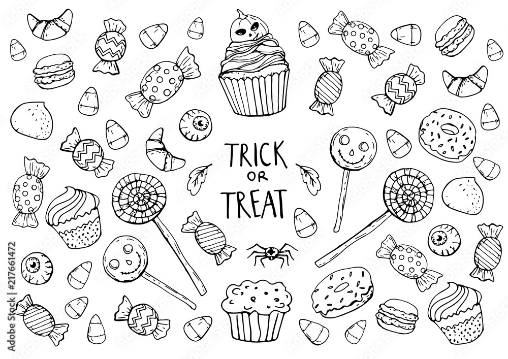 coloring page with sweets, halloween Stock Vector | Adobe Stock
