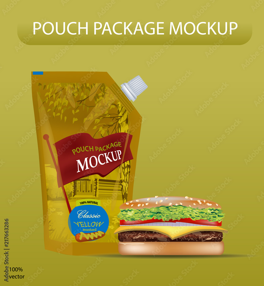 Yellow mustard pouch mockup. Vector eps 10. Digital vector yellow ...