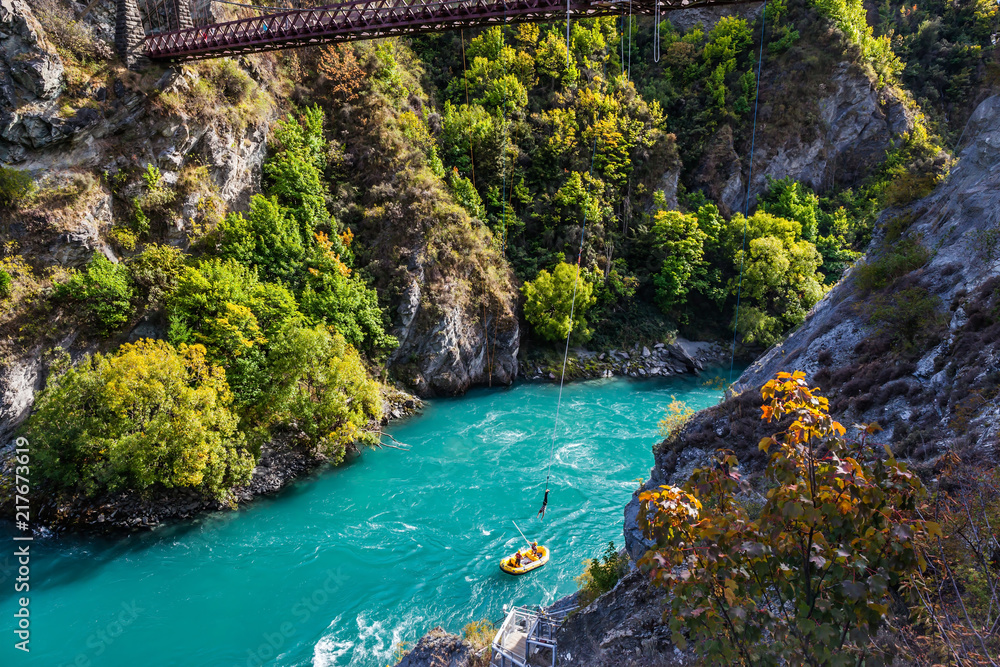 Bungee jumping on a bridge Stock Photo | Adobe Stock