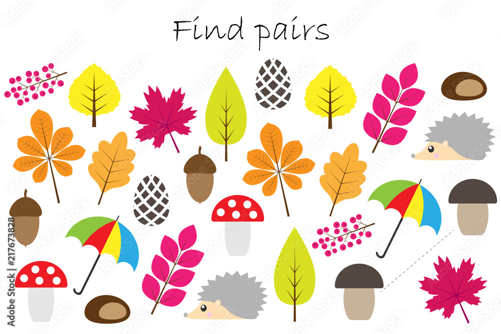 Find pairs of identical pictures, fun education game with autumn theme ...