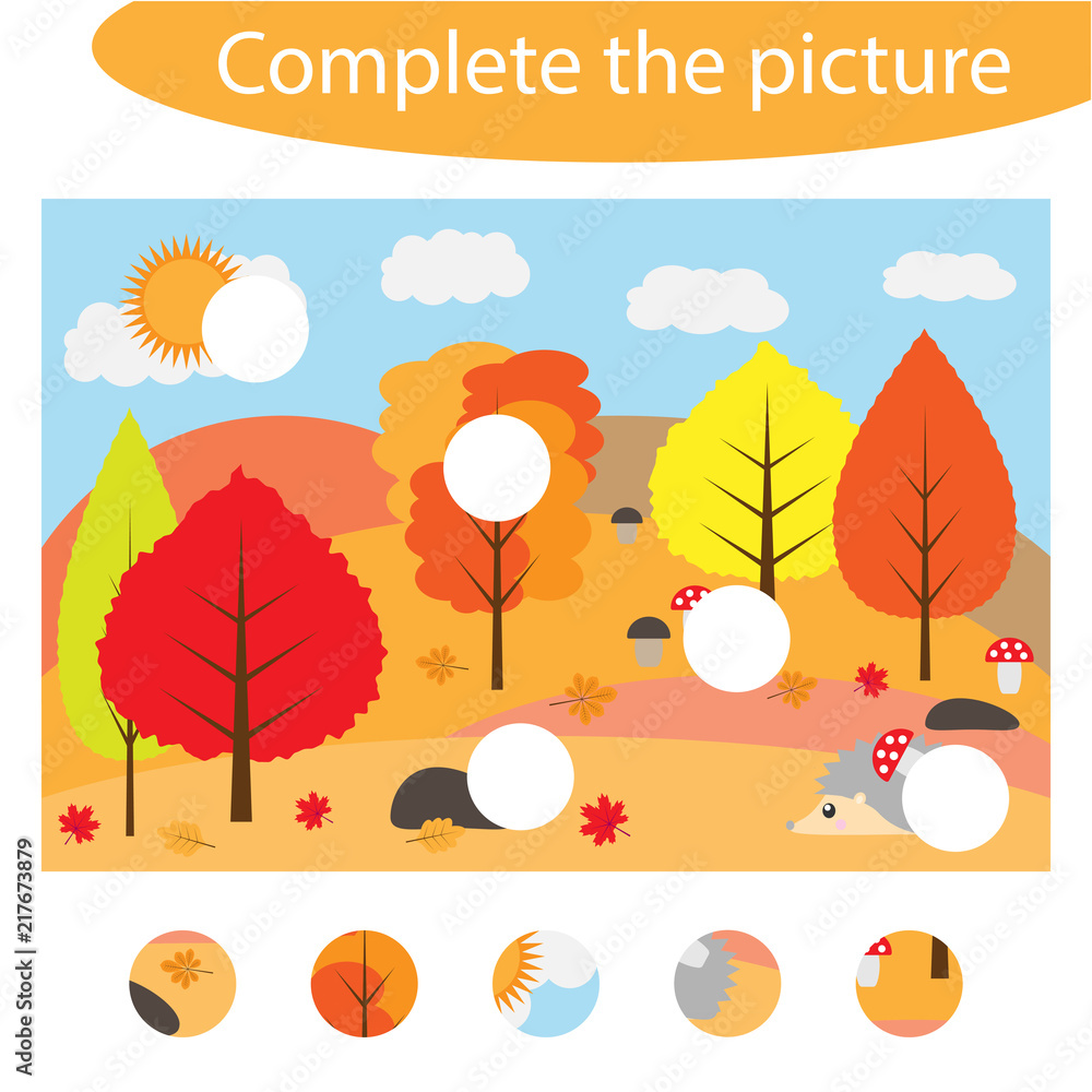 Complete the puzzle and find the missing parts of the picture, autumn ...
