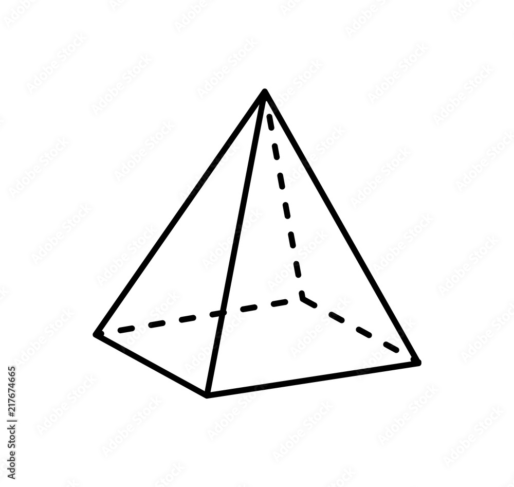 Square Pyramid Projection Straight and Dashed Line Stock Vector | Adobe ...