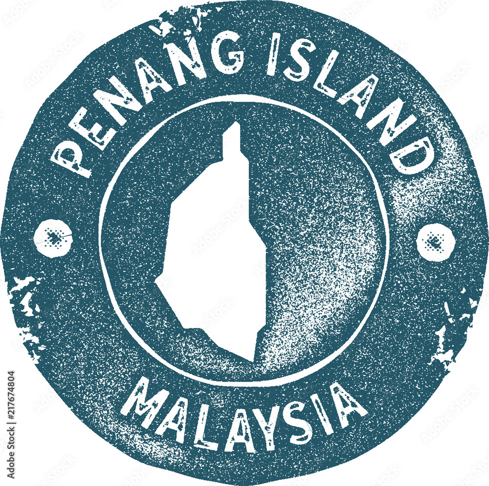 Penang Island map vintage stamp. Retro style handmade label, badge or ...