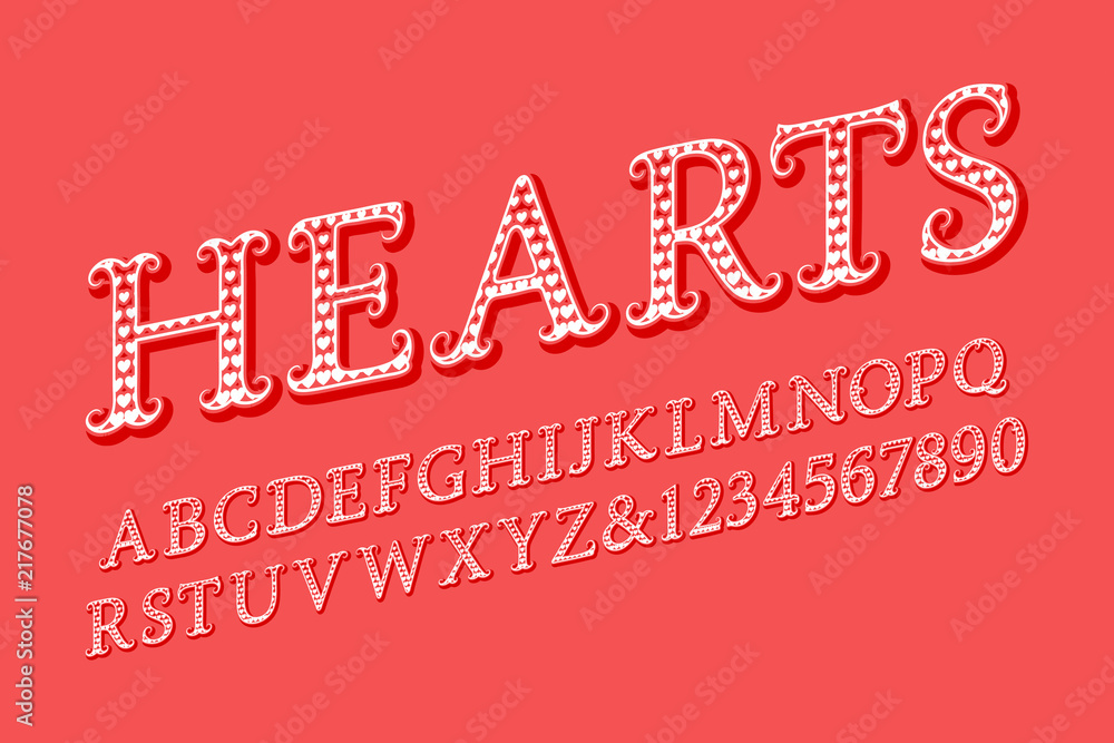 Hearts letters and numbers in romantic vintage style. Isolated english ...