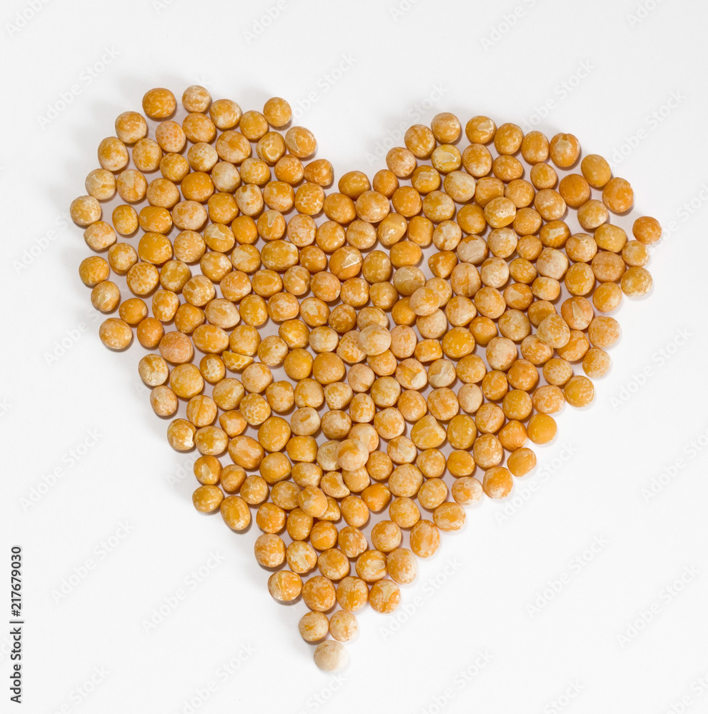 Pea on a white background. Peans in the form of heart on a white ...