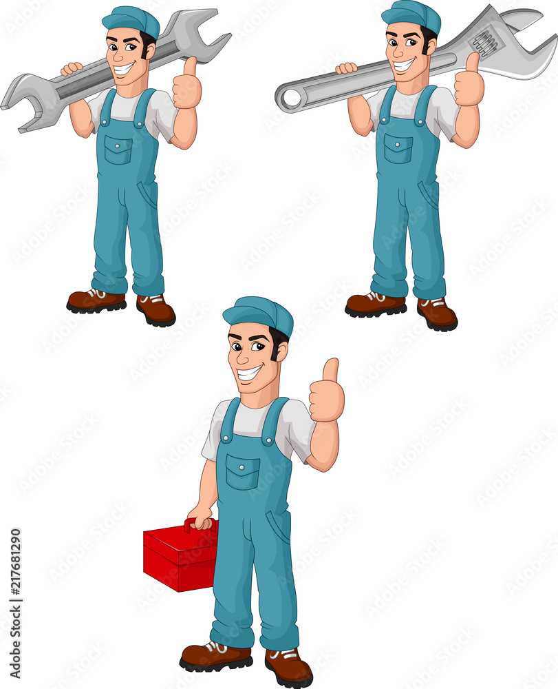 Cartoon mechanic collection set Stock Vector | Adobe Stock