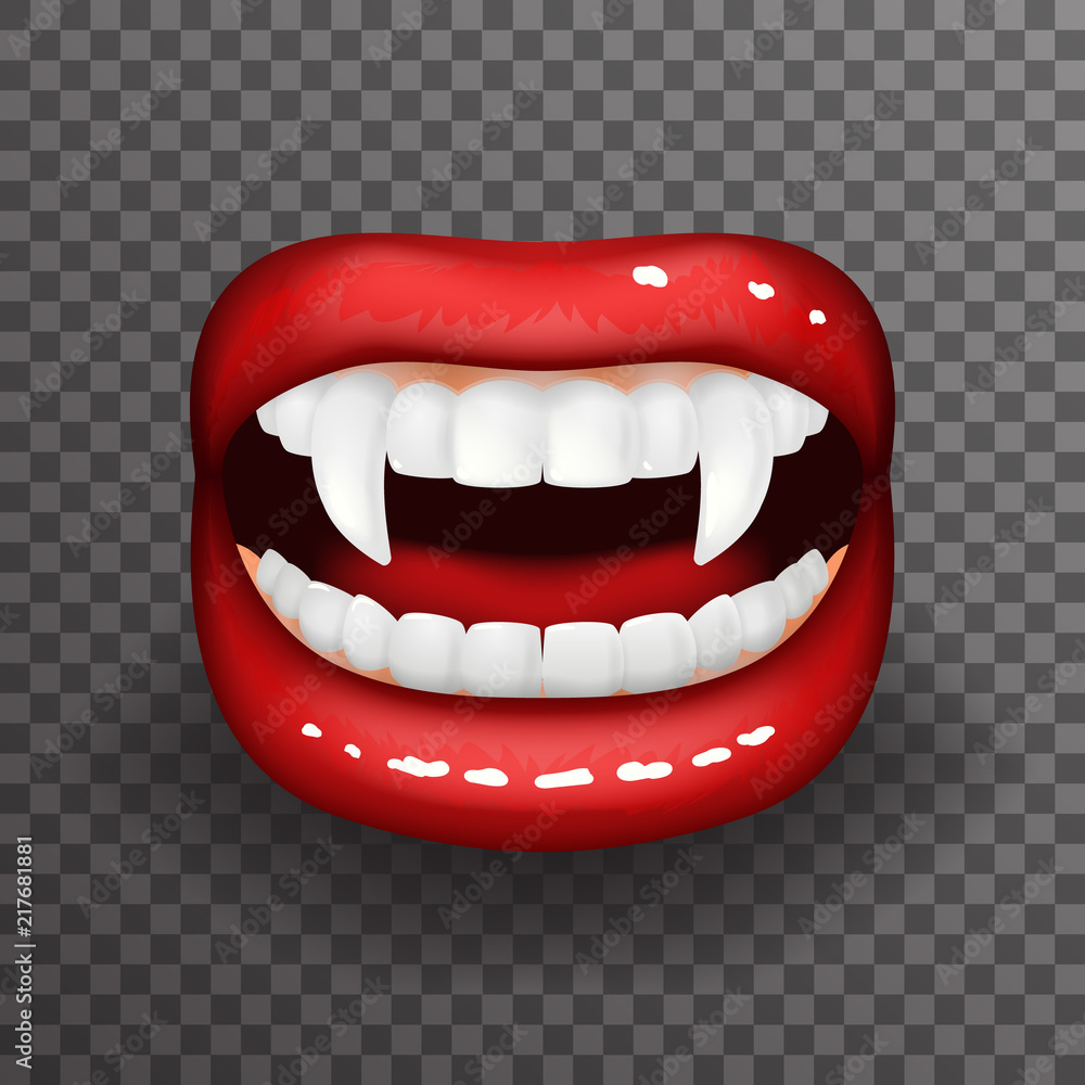 Woman vampire tooth stylish lips slightly open mouth fashion mockup ...