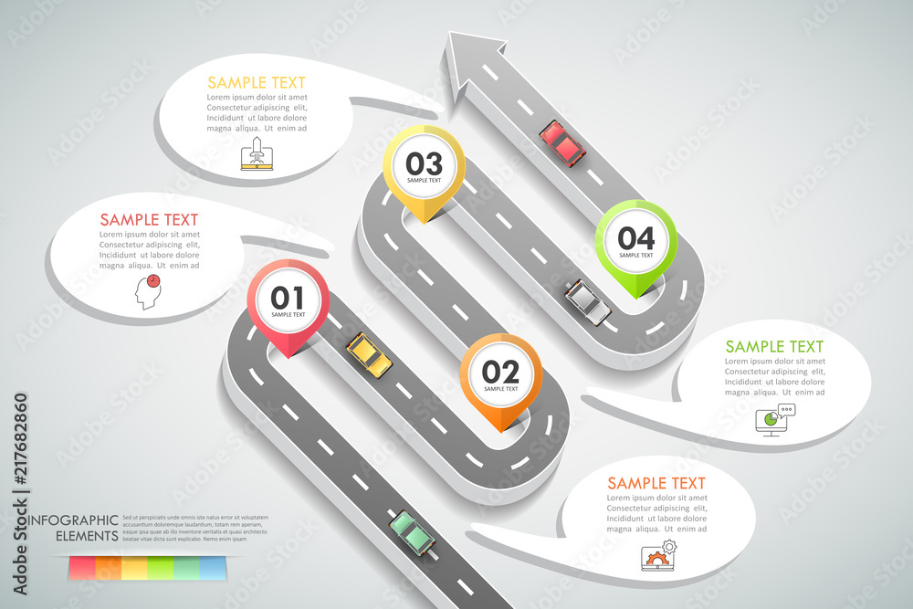 Road way infographic template 4 options. can be used for workflow ...