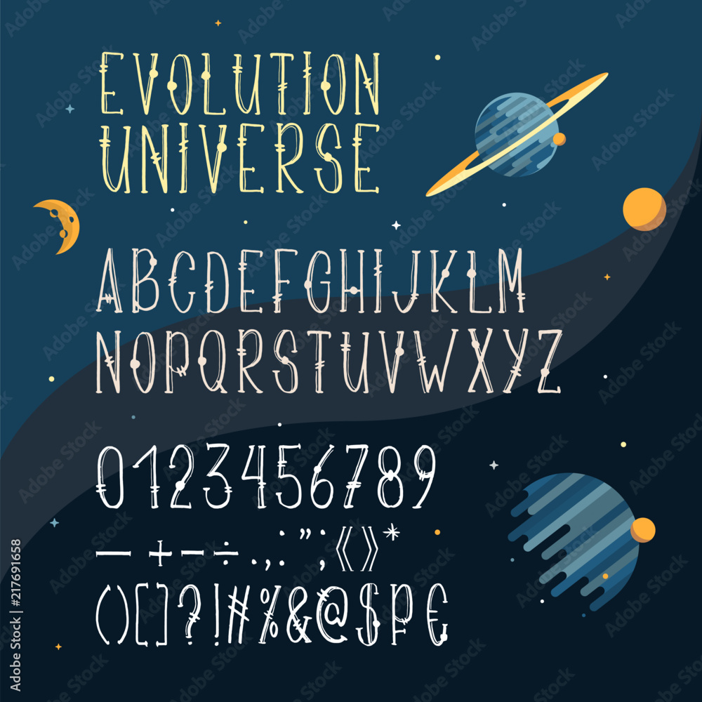 Vector hand drawn font, Latin alphabet, capital letters with numbers ...