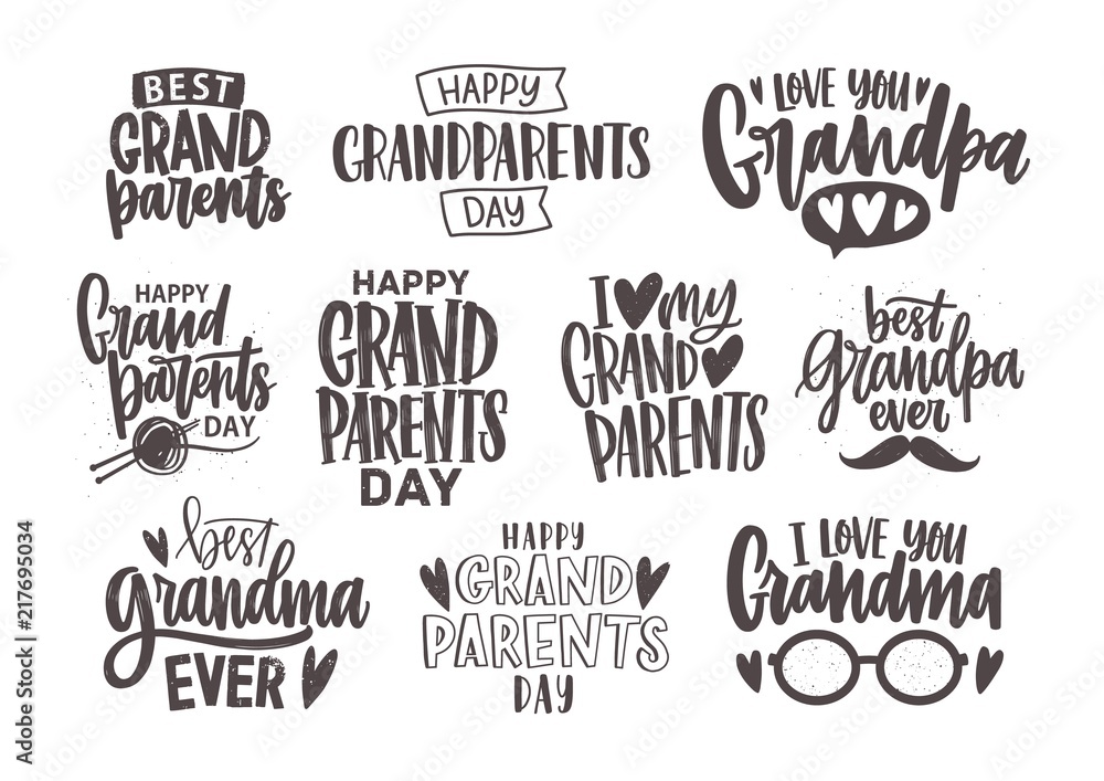 Set of Grandparents Day inscriptions or letterings isolated on white ...