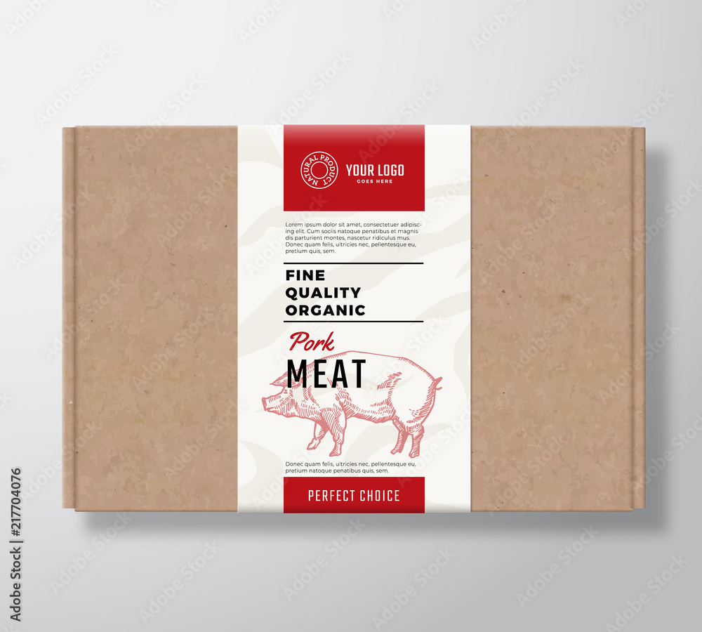 Fine Quality Organic Pork Craft Cardboard Box. Abstract Vector Meat ...