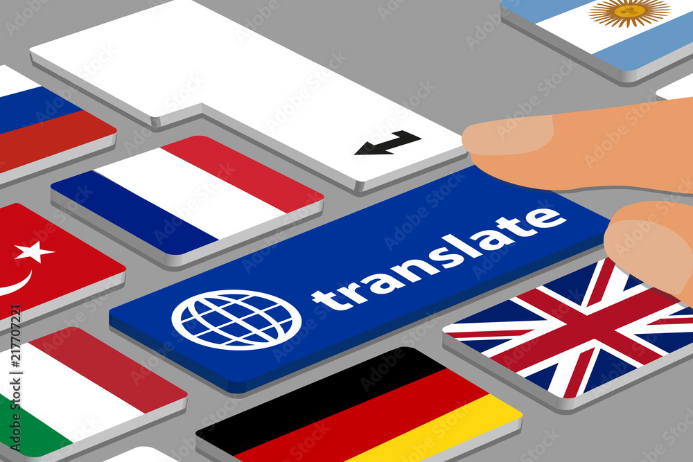 Keyboard With Blue Translate Button - Computer Or Laptop With Fingers ...