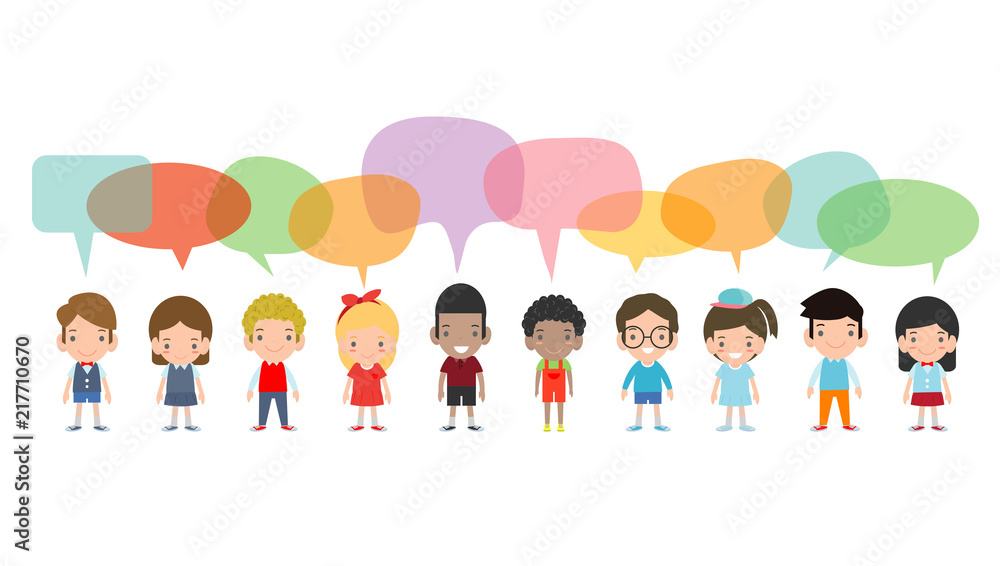 Cute kids with speech bubbles, Set of diverse Kids and Different ...