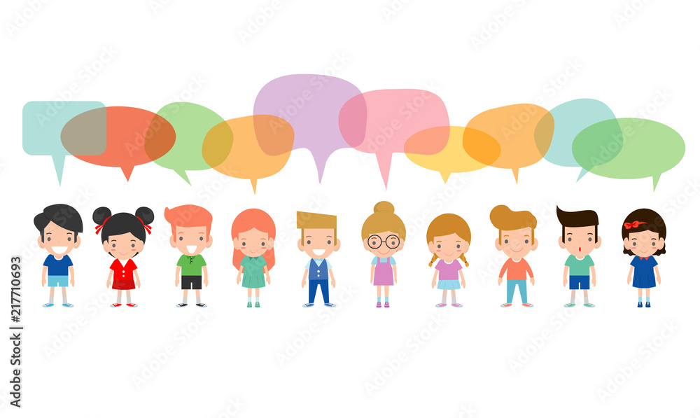 Cute kids with speech bubbles, Set of diverse Kids and Different ...