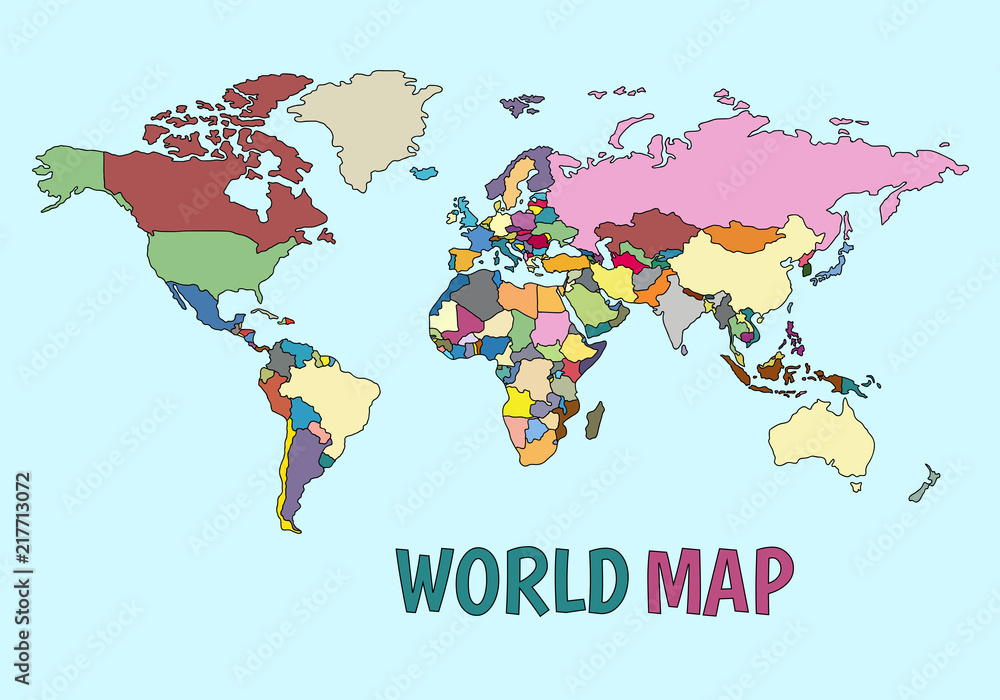 Colorful political map of the world. Illustration in a flat style Stock ...