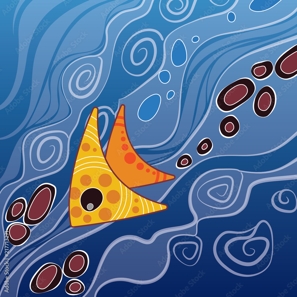 Aboriginal art painting with fish - Vector Illustration Stock Vector ...