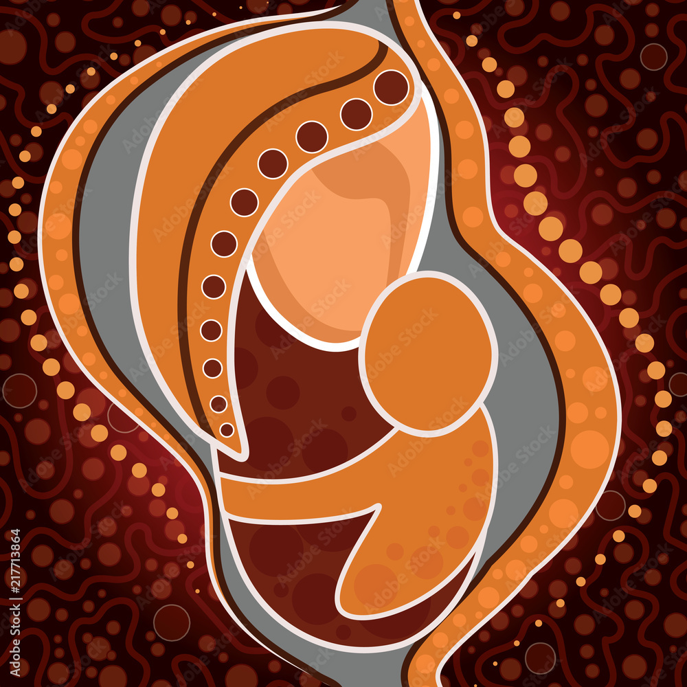 Aboriginal art vector painting, Mother and child concept Stock Vector ...