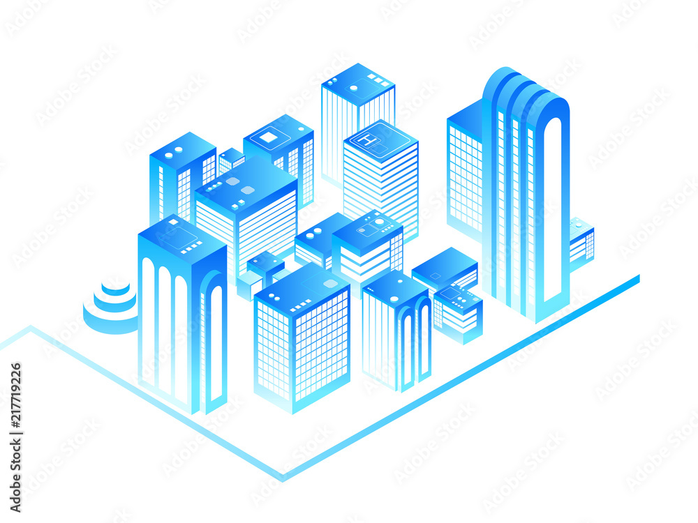 Smart city. 3d urban map with residential isometric buildings. New ...