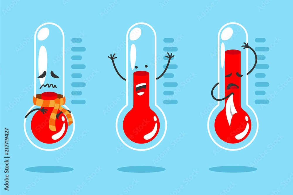 Cute cartoon thermometer with different emotions. Vector illustration ...