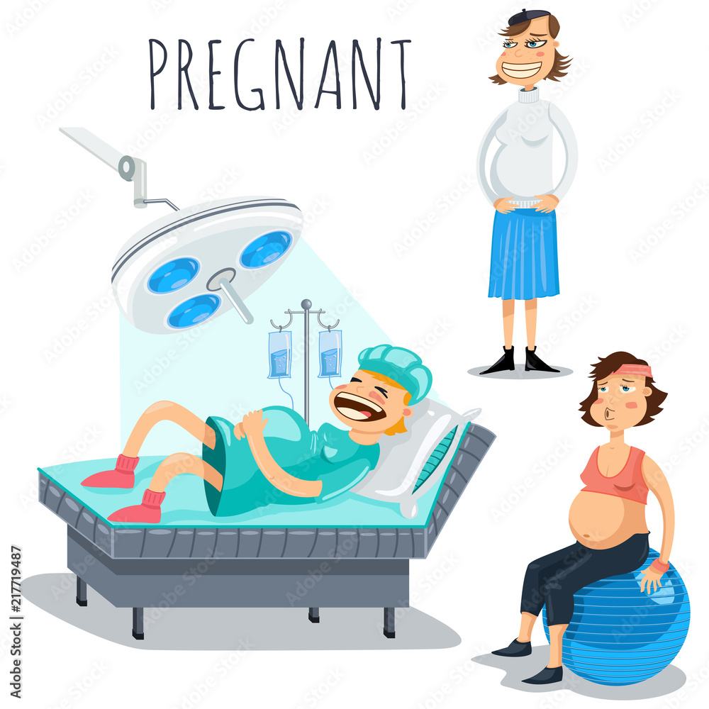 Pregnant women cartoon character set. Vector set isolated ona white ...