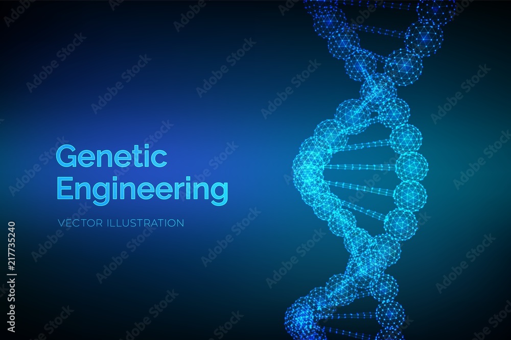 DNA sequence. Wireframe DNA molecules structure mesh. DNA code editable ...