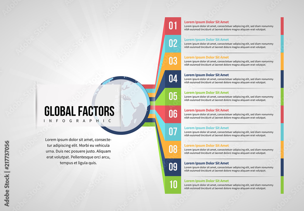 10 Step Global Factors Infographic Layout Stock Template | Adobe Stock